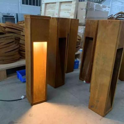 China Multicolour Rusty Corten Metal LED Bollard Lighting Box For Yard Garden for sale