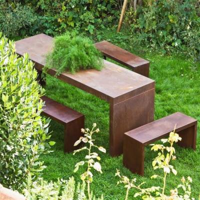 Cina Tabella all'aperto d'acciaio arrugginita naturale di Corten dei mobili metallici geometrici con l'insieme del banco in vendita
