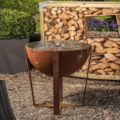 Cina Grande legno della sfera dei semi che brucia il braciere di Corten e la griglia d'acciaio di Plancha in vendita