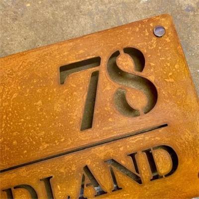 China Outdoor Laser Cutting Personalized House Number Rusted Corten Steel Sign for sale