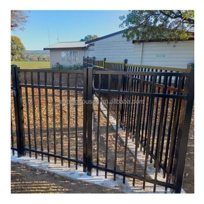China 6ft x 8ft Flat Top Corten Metal Picket Heavy Duty gegalvaniseerd poeder bedekt tuin hek Te koop