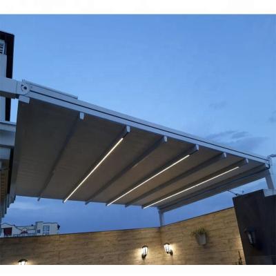 China Sunshade Pergola Awning Kits Patio Rain Cover Roof PVC With LED Lights for sale