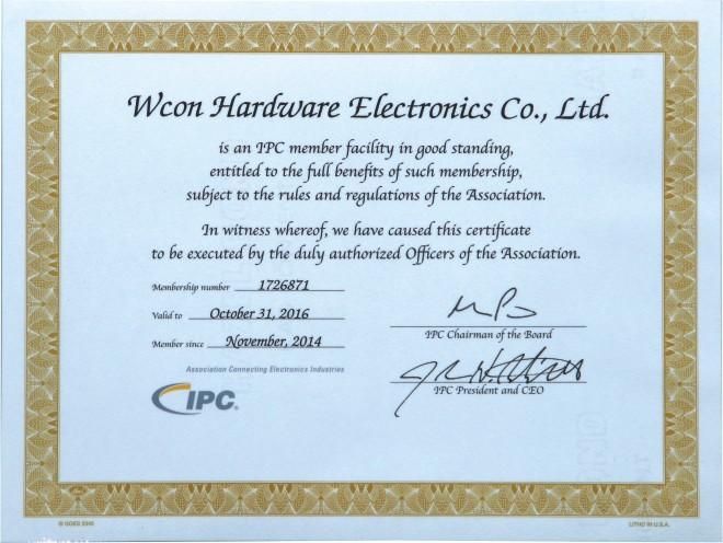 IPC Association certificate - WCON ELECTRONICS ( GUANGDONG) CO., LTD