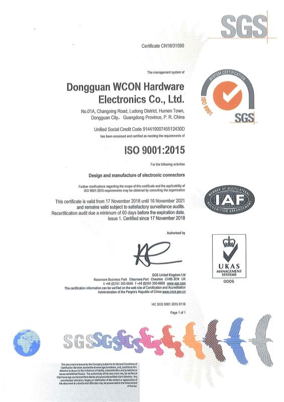 ISO9001 - WCON ELECTRONICS ( GUANGDONG) CO., LTD