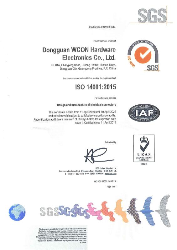 ISO14001 - WCON ELECTRONICS ( GUANGDONG) CO., LTD