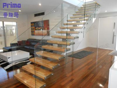 China Modern Design Wood Tread Glass Railing Straight Staircase Home Using for sale