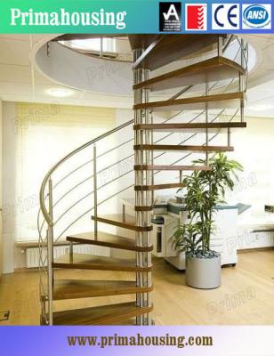 China Wood Tread Steel Railing Loft Spiral Staircase For Small Places Space Saving for sale