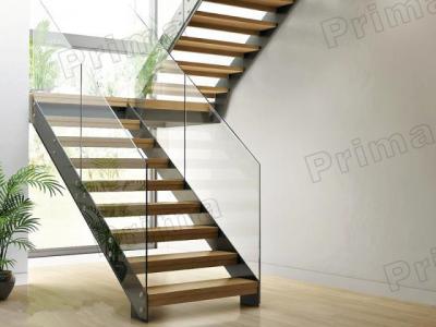 China prefabricated stairs glass railing wood tread staricase with double  beam stringer for sale