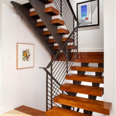 China Mono stringer u shape stair design wood steel staircase for sale