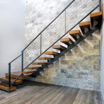 China Suspend glass railing stair wood steel flight staircase for sale