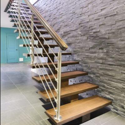 China Modern floating stair Floating Wood stair with thick solid wood treads for sale