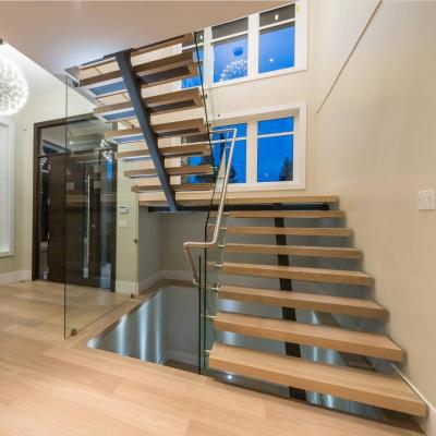 China Contemporary floating staircase with wood tread invisible stringer straight stairs for sale