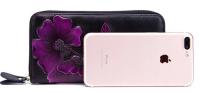 China Leather  Flower Pattern 10.5cm Personalized Zipper Wallet for sale