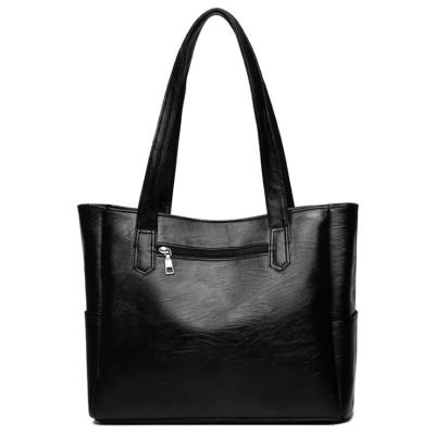 Cina Cuoio classico nero dell'unità di elaborazione delle signore Tote Bags With della chiusura lampo in vendita