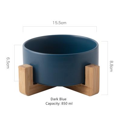China Matte Ceramic Dog Feeding Bowl , 6.5 cm Bamboo Wood Stand Cat Feeding Bowl for sale