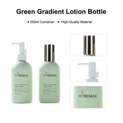 Cina 250 ml Bottiglia verde a spalla rotonda liscia con pompa bianca per la bottiglia di lozione per shampoo in vendita