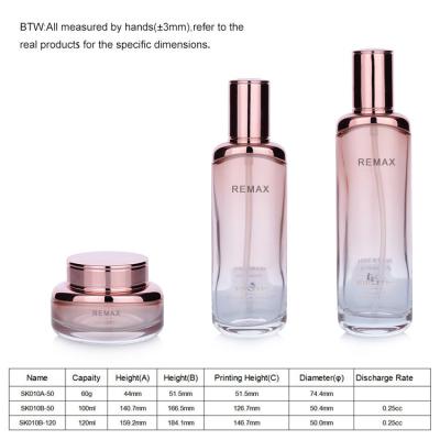 China 60g 100ml 120ml Pink Transparent Gradient Glass Bottle Skincare Set Packaging for sale