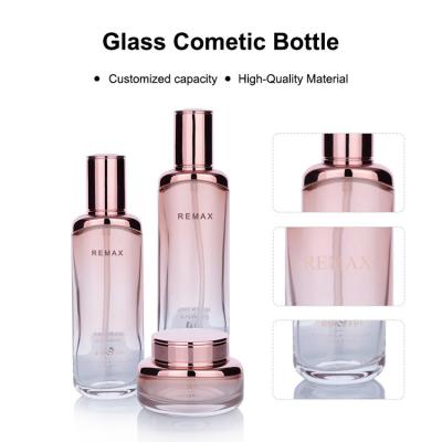 China 60g 100ml 120ml Pink Transparent Gradient Glass Bottle Skincare Set Packaging for sale