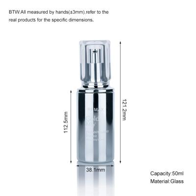 Cina Bottiglia cilindrica in vetro argento con guarnizione trasparente per bottiglie di vetro cosmetiche da 50 ml in vendita
