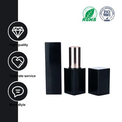 China 3.5g AL Black Rectangle Smooth Bottle With Black Cap For Empty Lipstick Tube for sale