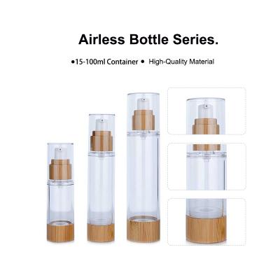 Cina 100 ml 50 ml 30 ml Contenitori senza aria Cosmetici Plastica trasparente con tappi di bambù in vendita