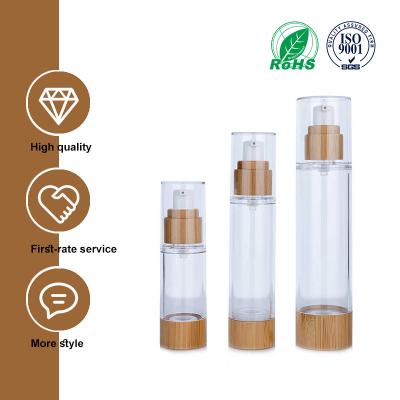Cina 100 ml 50 ml 30 ml Contenitori senza aria Cosmetici Plastica trasparente con tappi di bambù in vendita