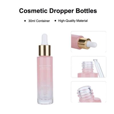 Cina Bottiglie gocciolanti vuote di vetro trasparente da 30 ml rosa gradiente con testa gocciolante di platino in vendita