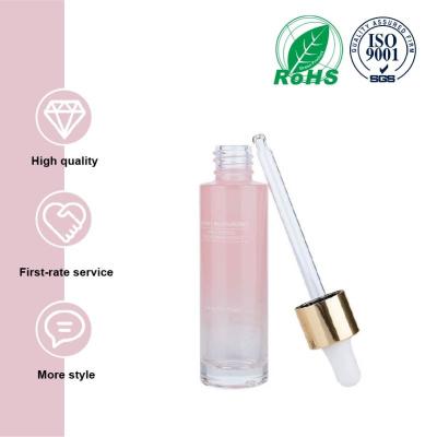 Cina Bottiglie gocciolanti vuote di vetro trasparente da 30 ml rosa gradiente con testa gocciolante di platino in vendita