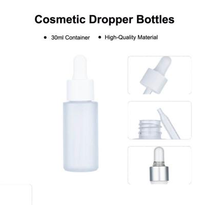 China 30ml Frosted Cosmetic Dropper Bottles White Glass Bottle Packaging For Hair Oil for sale