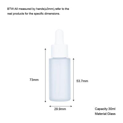 China 30ml Frosted Cosmetic Dropper Bottles White Glass Bottle Packaging For Hair Oil for sale