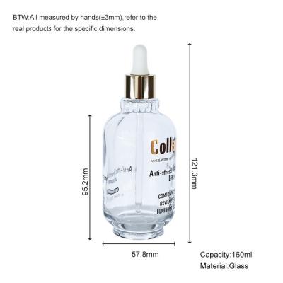 China 160 ml helder glas essentiële olie dropper fles Glas cosmetische verpakking met goud dropper Te koop