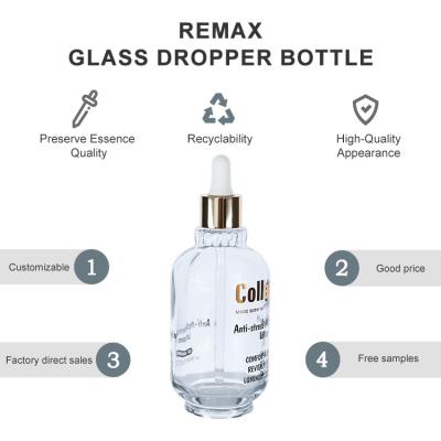 China 160 ml helder glas essentiële olie dropper fles Glas cosmetische verpakking met goud dropper Te koop