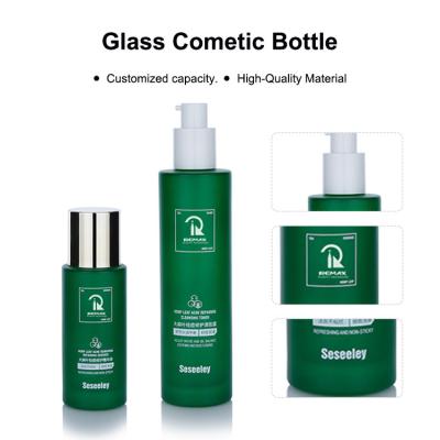 China Luxe 100 ml glazen lotion set cilindrisch groen voor persoonlijke verzorging Te koop