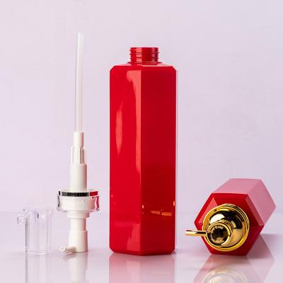 China 500ml/700ml Red rectangle smooth with white/golden pump for shampoo lotion bottle for sale