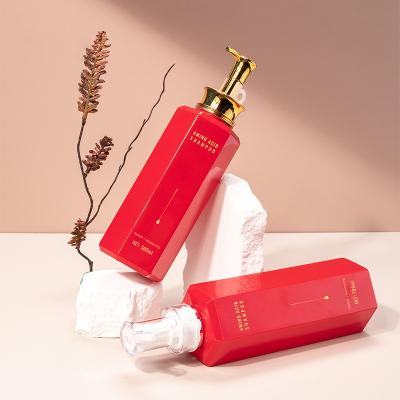 China 500ml/700ml Red rectangle smooth with white/golden pump for shampoo lotion bottle for sale