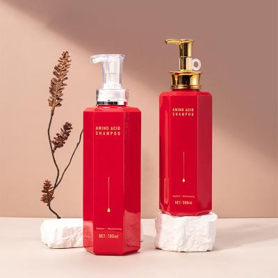 China 500ml/700ml Red rectangle smooth with white/golden pump for shampoo lotion bottle for sale