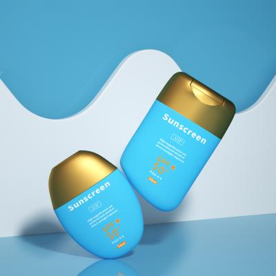 Cina 30g/50g Bottiglia liscia ovale blu con coperchio dorato per profumo e bastoncino di protezione solare in vendita