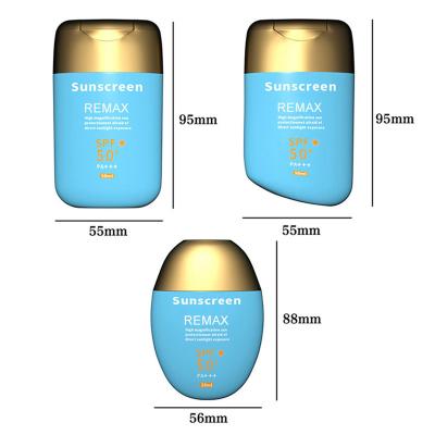 Cina 30g/50g Bottiglia liscia ovale blu con coperchio dorato per profumo e bastoncino di protezione solare in vendita