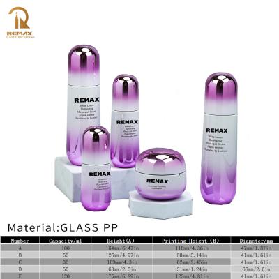 China 50g 30ml 50ml 100ml 120ml Electroplated Two-Color Gradient Round Bottom Round Cap Glass Bottle And Jar for sale