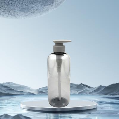Cina 500 ml di vetro grigio trasparente PET Flat Press Pump Bottiglia di plastica per gel doccia in vendita