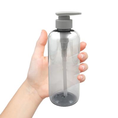 Cina 500 ml di vetro grigio trasparente PET Flat Press Pump Bottiglia di plastica per gel doccia in vendita