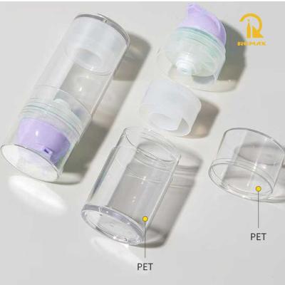 중국 30ml/50ml/80ml 나사 캡이 있는 의료 미용용 보라색 무공기 PET 에멀젼 병, 오염 방지 판매용