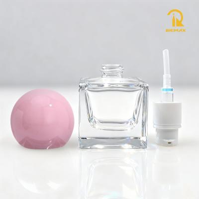 중국 30ml 로션 및 세럼용 투명 사각 유리병 (라운드 뚜껑 포함) 판매용