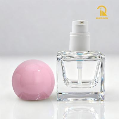 중국 30ml 로션 및 세럼용 투명 사각 유리병 (라운드 뚜껑 포함) 판매용