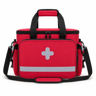 China Emergency Medical Trauma Bag for EMT EMS First Responders, 17 Inch Red Medical Supply Organizer with Padded Dividers, Side Pockets & Reflective Strip for sale