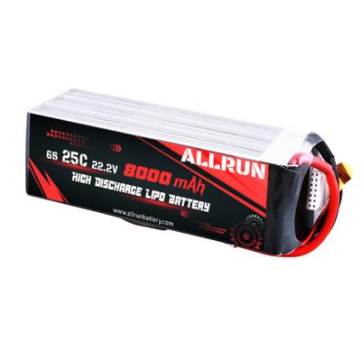 Cina Batteria LiPo 25C 6S 8000mAh Batteria LiPo alta velocità C 22,2V in vendita