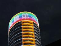 China Commercial LED Mesh Screen P83 Full Color Outdoor Video Display 144pcs/m2 DC12V IP67 for sale
