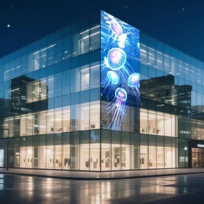 China Película transparente LED flexible P20 para ventana, pantalla de vidrio interior, paneles transparentes de pantalla LED en venta