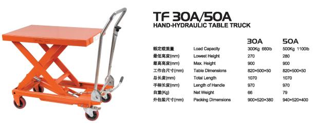 AA4C Hand-hydraulic table truck 500kg 1100lb load capacity TF15/30/50