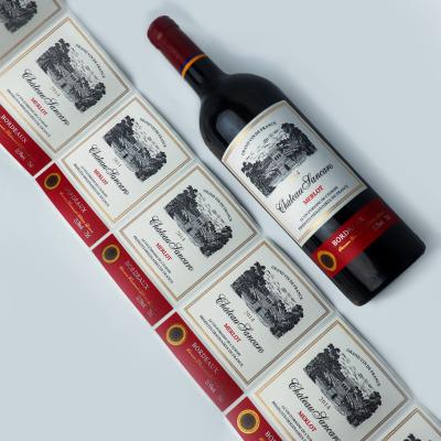 China Etiqueta de vinho laminada brilhante personalizada impressão de garrafa autoadesiva à venda